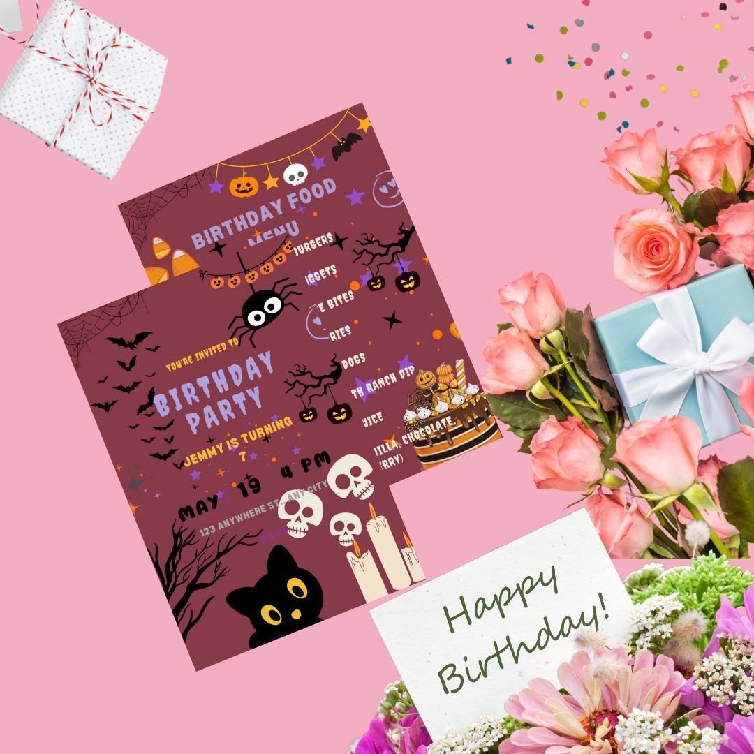 Spooky Birthday Invitation Set | Halloween Themed Party Invitations ...