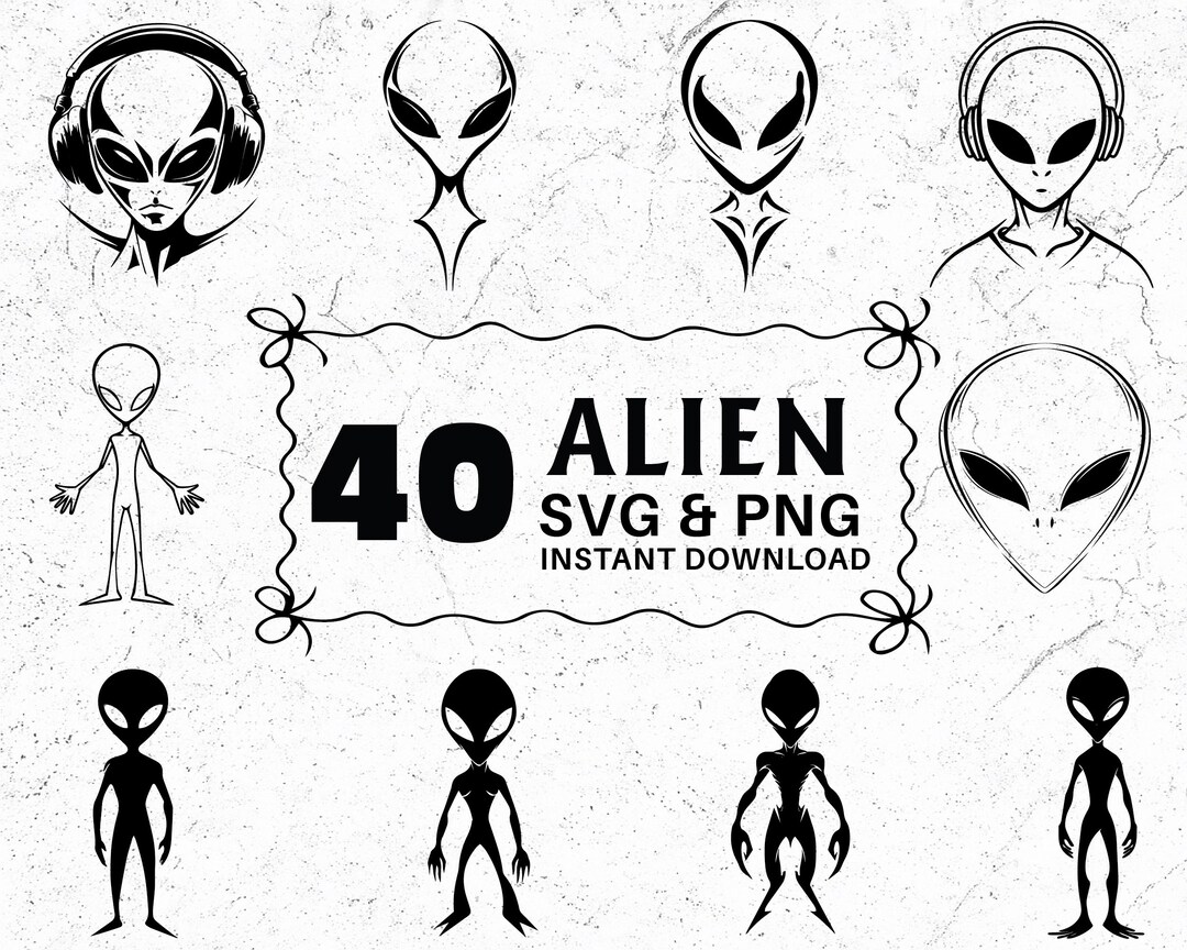 Alien SVG PNG Bundle: Sci-fi Silhouette Vector, Cricut Cut Files - Etsy