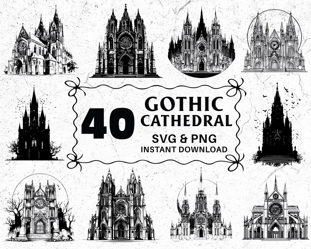 Gothic Cathedral SVG PNG Bundle, Gothic Church Silhouette, Cricut ...