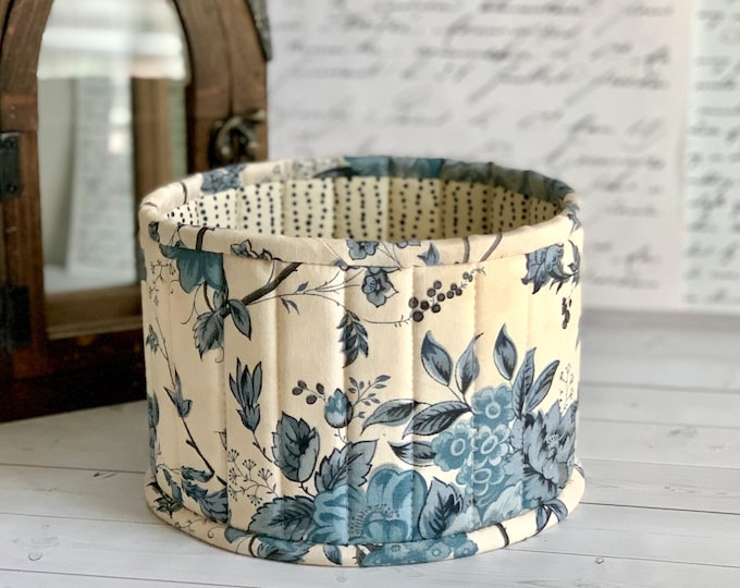 Quilted Fabric Bucket Blue Flowers Floral Large Decorative Fabric ...