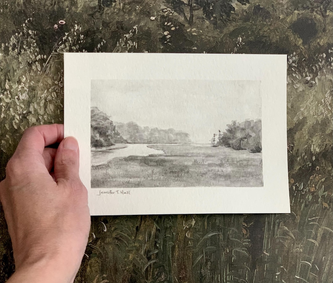 Landscape 5x7 Original Art Drawing Graphite Painting River Stream Home ...