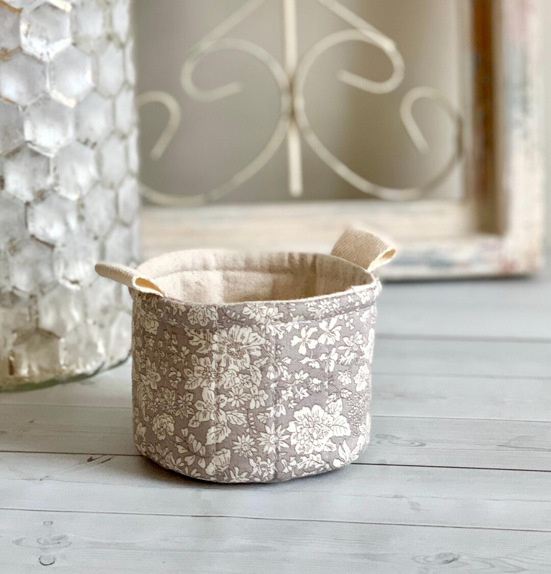 Small Fabric Cup Cute Gray Floral Little Fabric Basket Bucket - Etsy