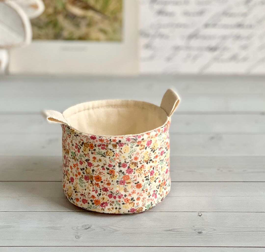Small Fabric Cup Cream Floral Little Fabric Basket Bucket - Etsy