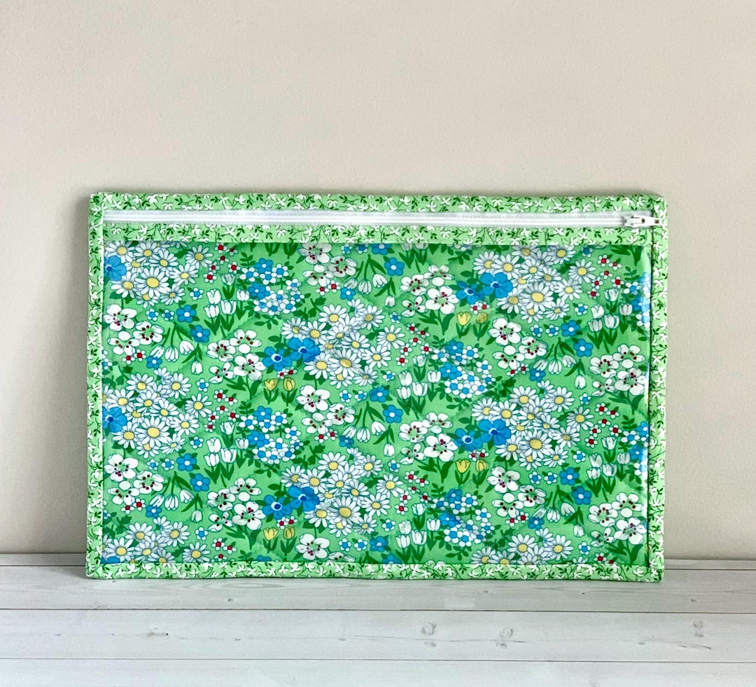 Large Vinyl See Through Project Bag Green Floral Vinyl Zipper Pouch - Etsy