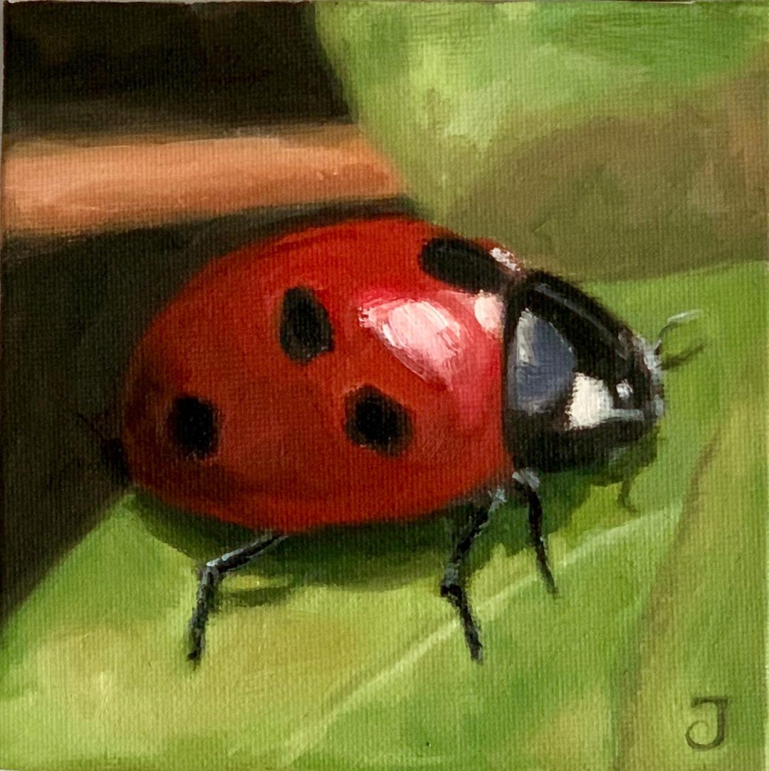 Ladybug Oil Painting Original Art Small Painting Garden Bug Insect - Etsy
