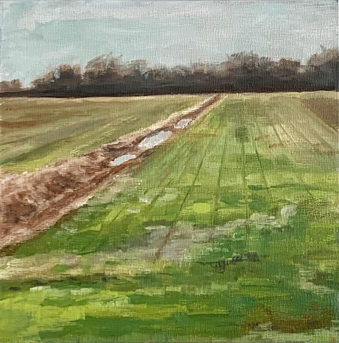 Dreary Landscape Original Oil Painting Original Art Small Farm Field ...