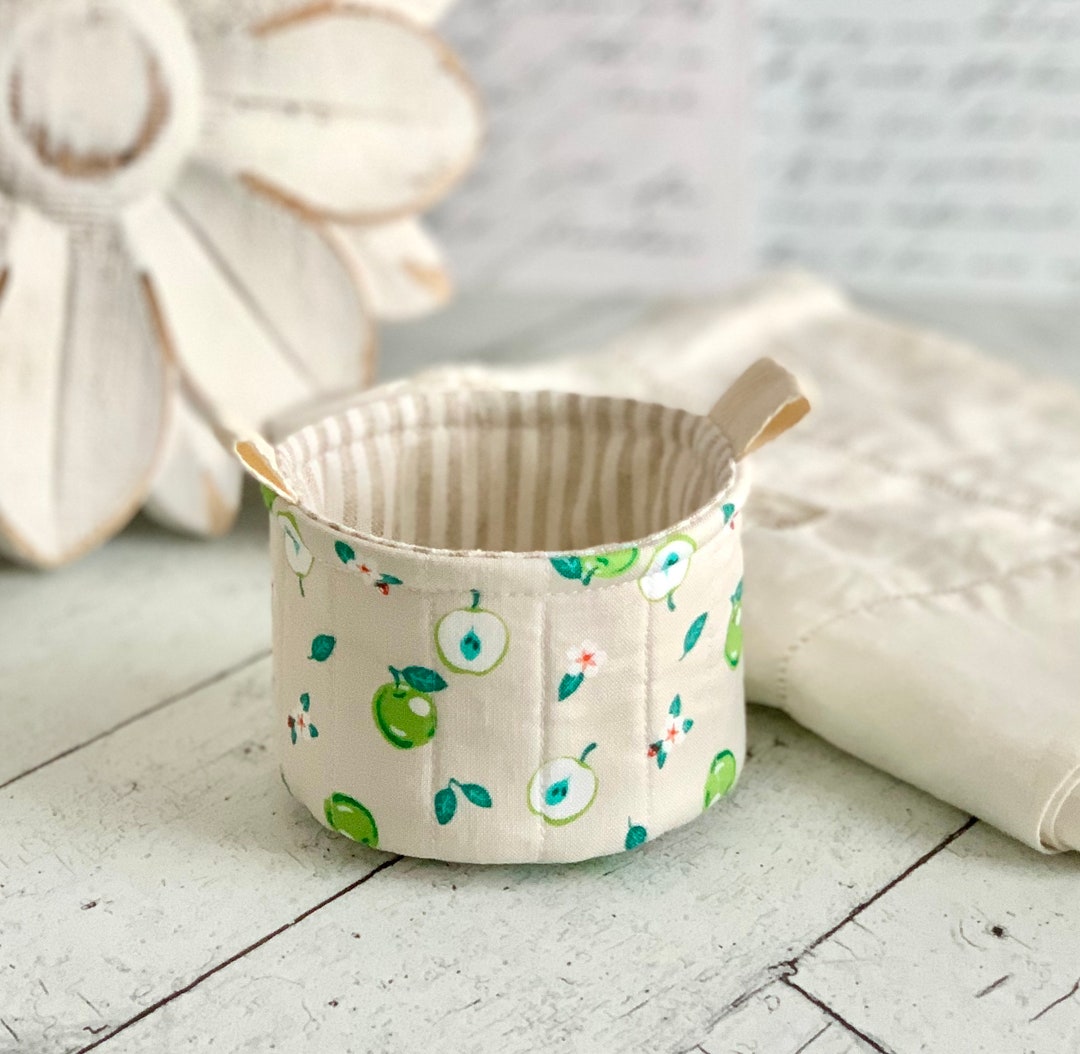 Small Fabric Cup Cute Green Apples Little Fabric Basket Bucket - Etsy