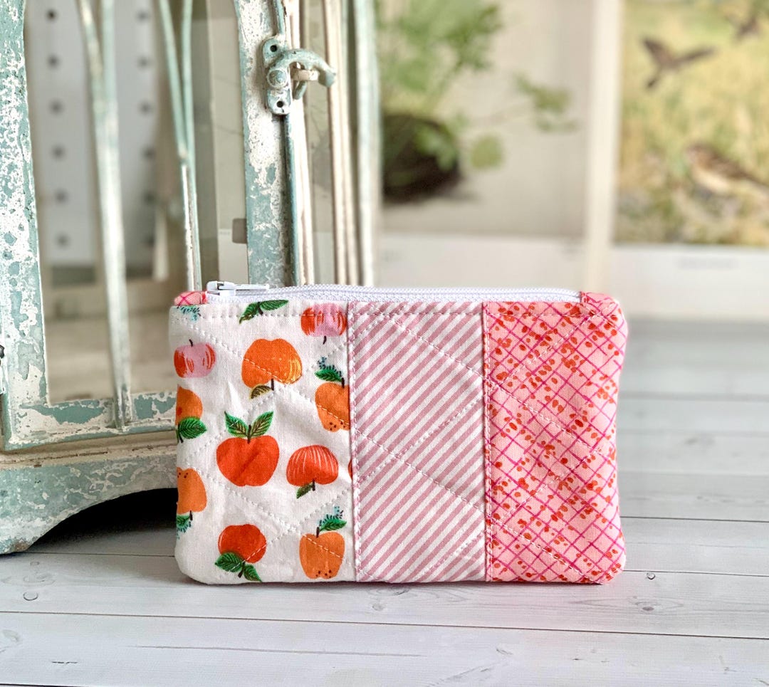 Flat Coin Purse Quilted Apples Pink Patchwork Pouch Change Purse Small ...