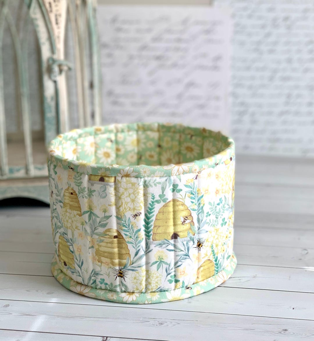 Quilted Fabric Bucket Honey Bees Beehive Large Decorative Fabric Basket ...