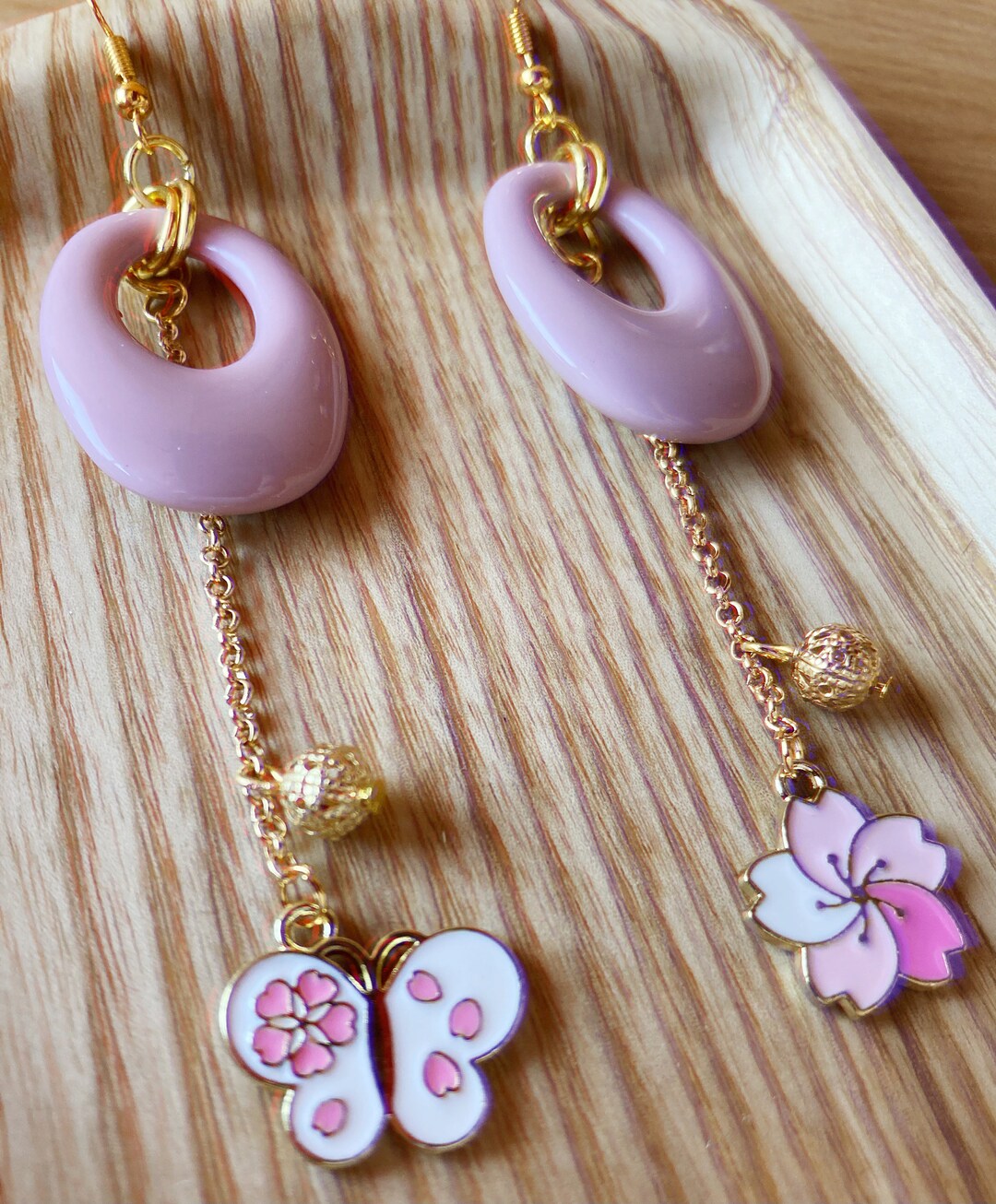 Sakura Cherry Blossom and Butterfly Earrings - Etsy