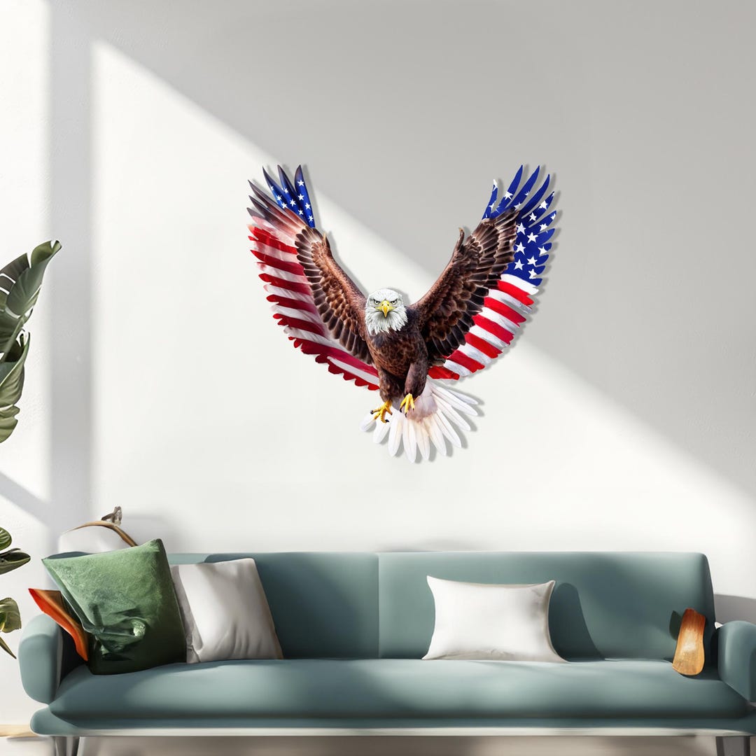 American Eagle Wall Art, Bald Eagle Metal Wall Hanging, Large Patriotic ...