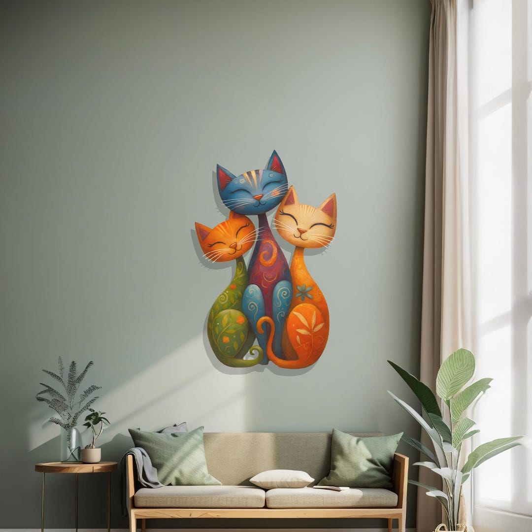 Colorful Cat Metal Wall Art: Whimsical Feline Sculpture - Etsy