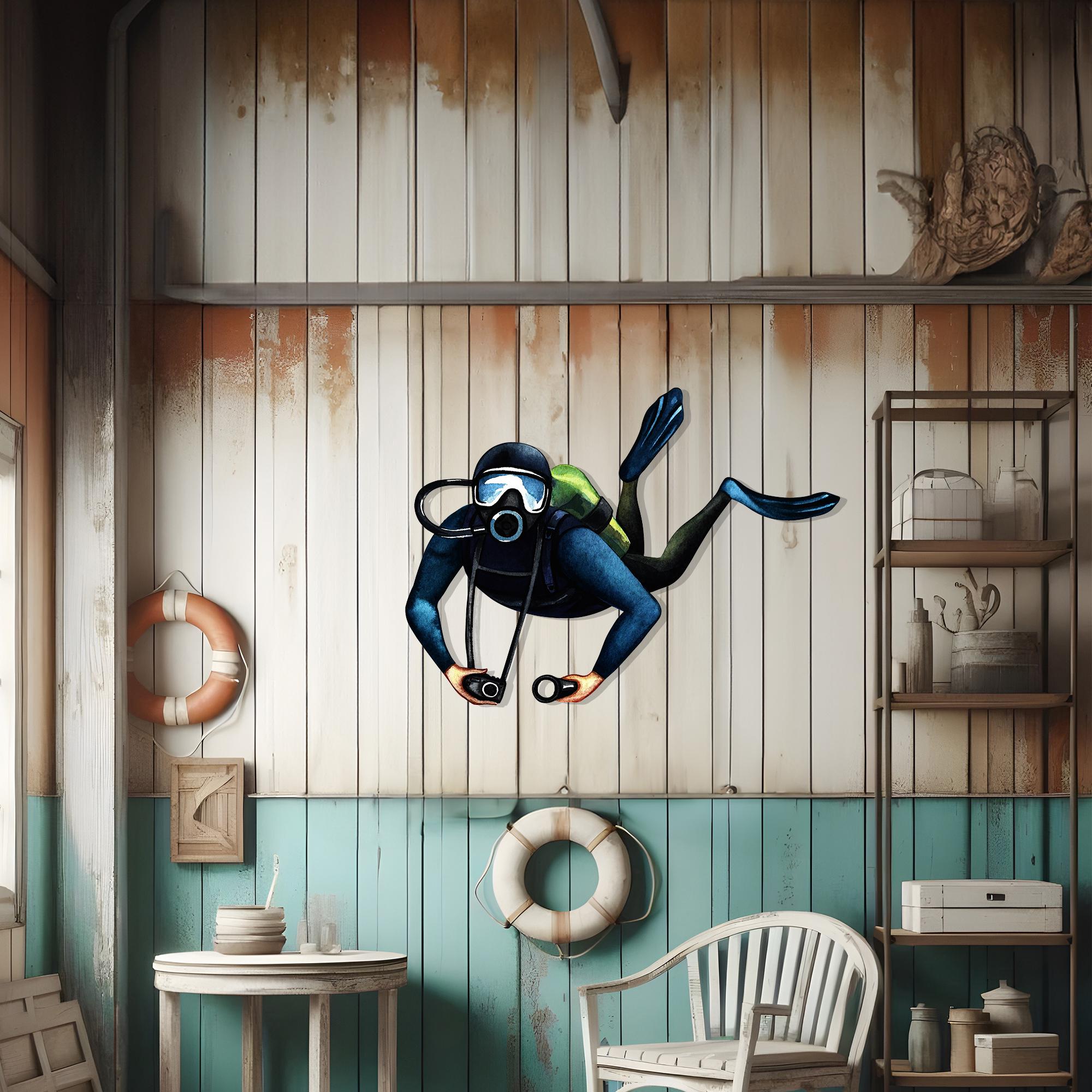 Scuba Diver Metal Wall Art With Underwater Camera – Ocean Inspired ...