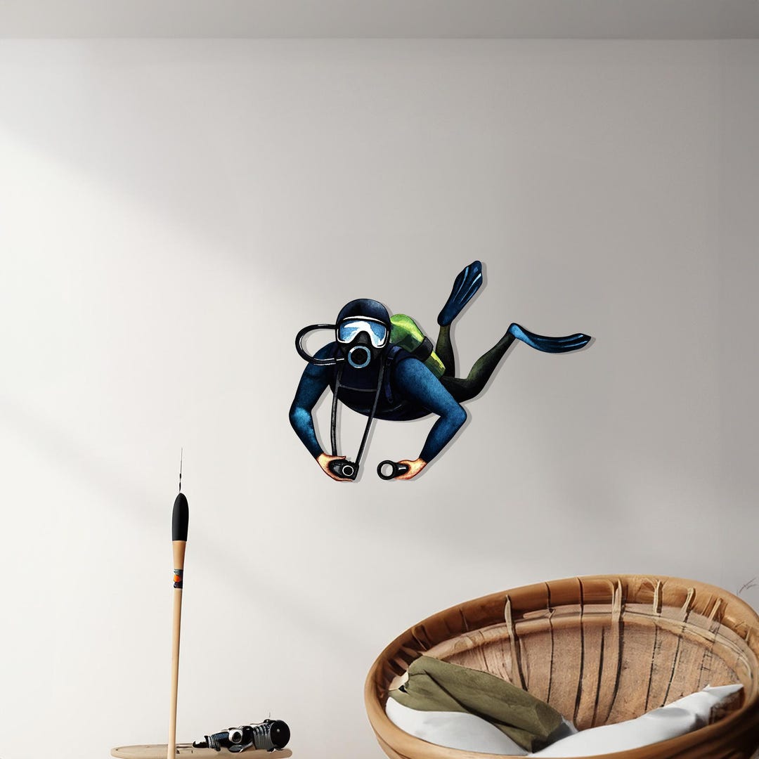 Scuba Diver Metal Wall Art With Underwater Camera – Ocean Inspired ...