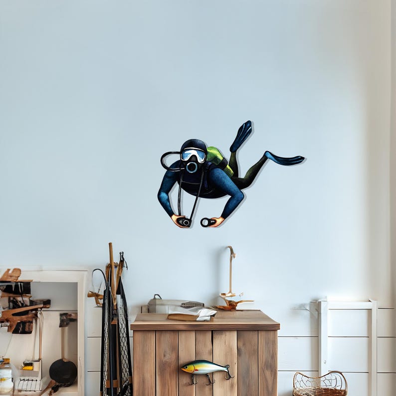 Scuba Diver Metal Wall Art With Underwater Camera – Ocean Inspired ...