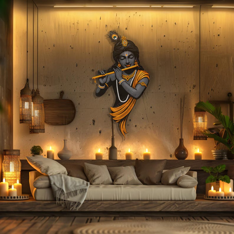Colorful Krishna Metal Wall Sculpture, Hindu God Design Wall Art ...