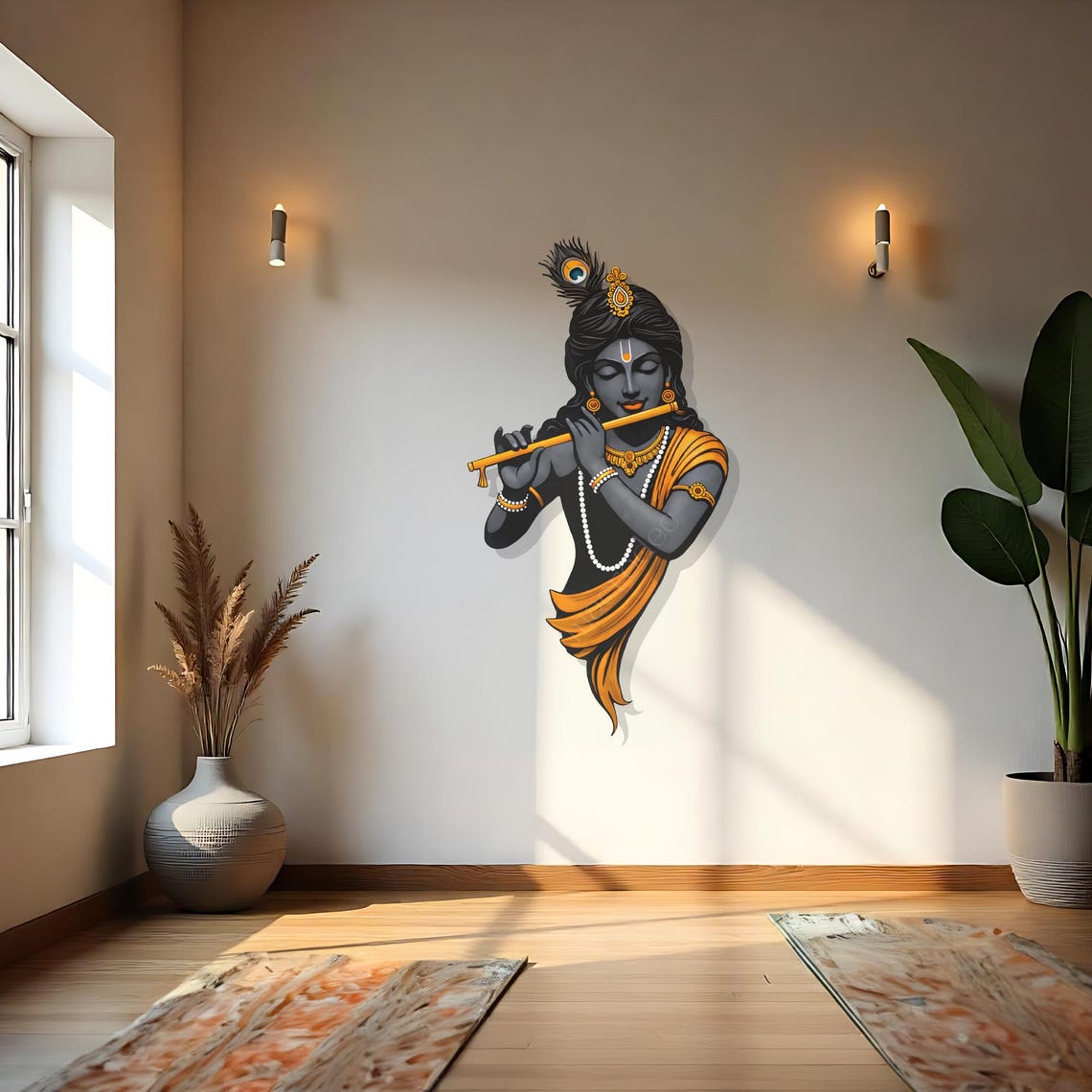 Colorful Krishna Metal Wall Sculpture, Hindu God Design Wall Art ...