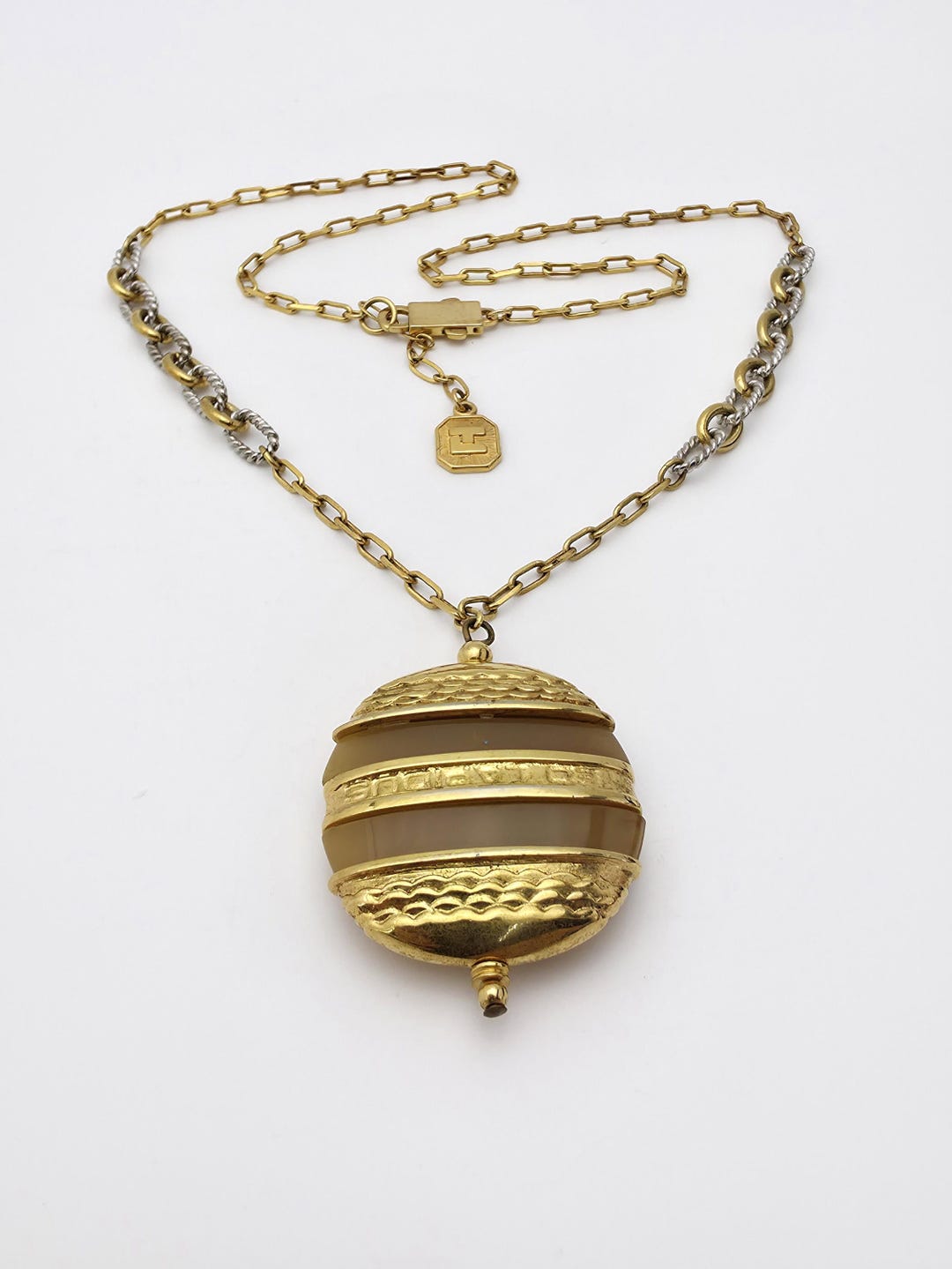 Signed Ted Lapidus 1950s Vintage Necklace, Gold-tone Chain With Pendant ...
