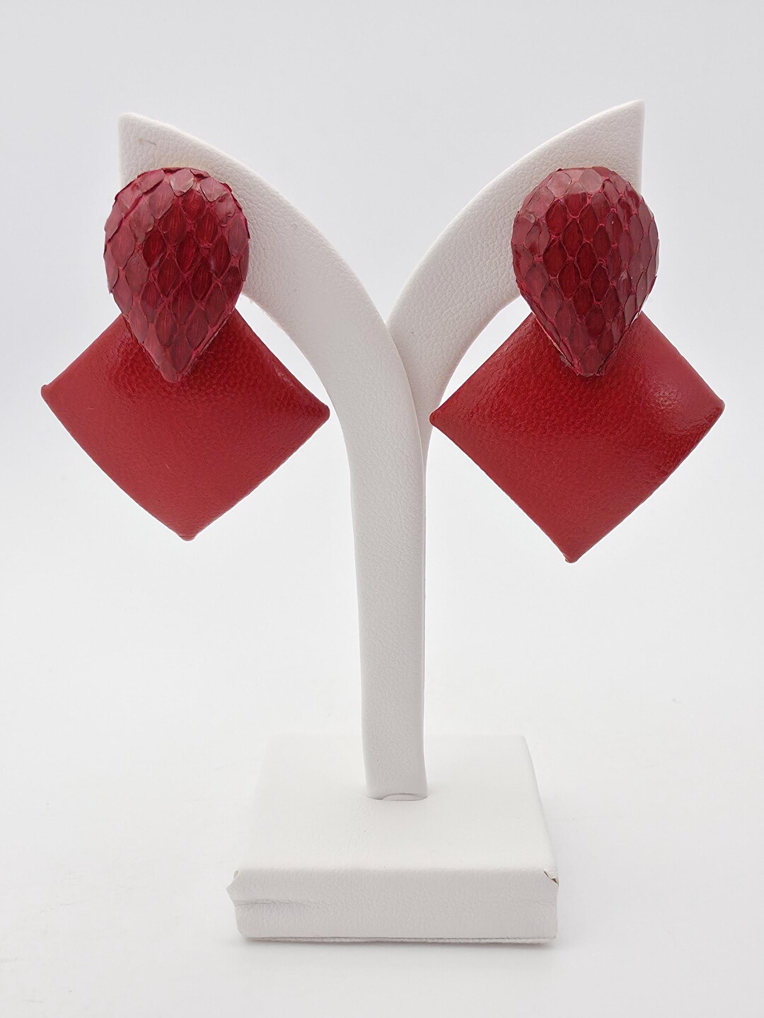 Bold Red Genuine Leather Vintage Clip-on Earrings With Textured ...