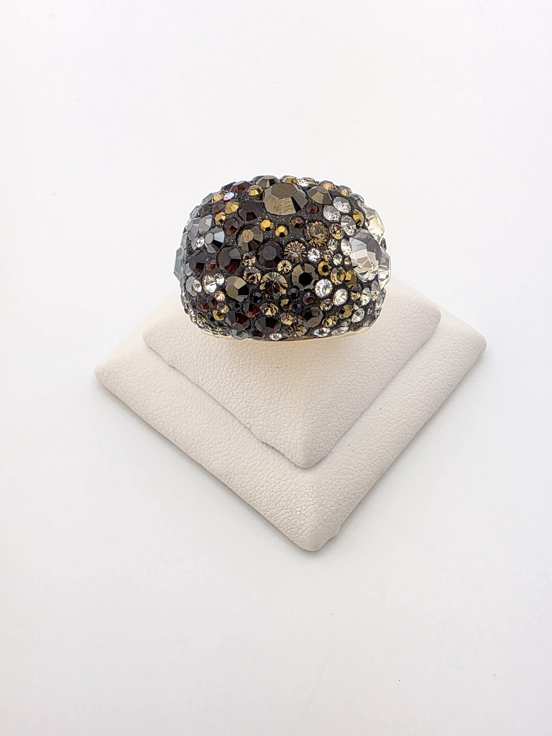 Swarovski Dome Ring – Gold Tone Crystal Pavé – Statement Cocktail Size ...