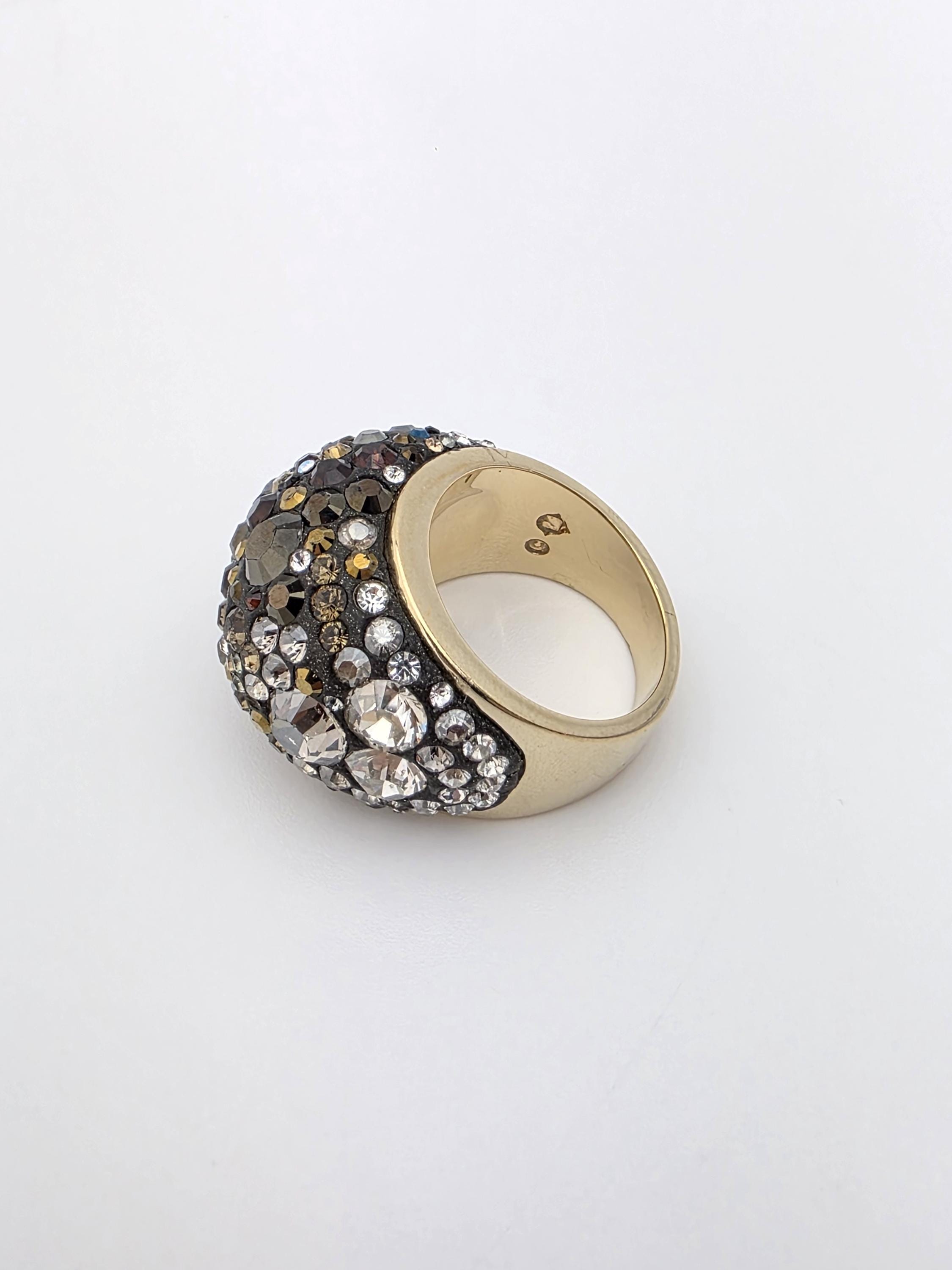 Swarovski Dome Ring – Gold Tone Crystal Pavé – Statement Cocktail Size ...