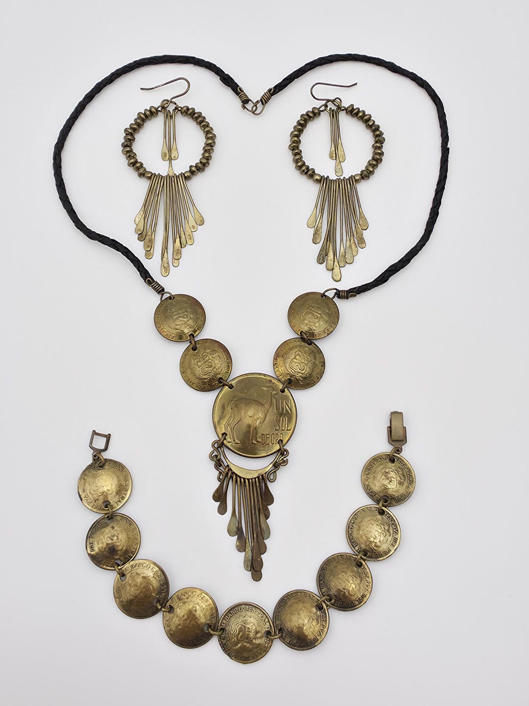 Vintage Peruvian Coin Jewelry Set – Handmade Earrings, Bracelet ...