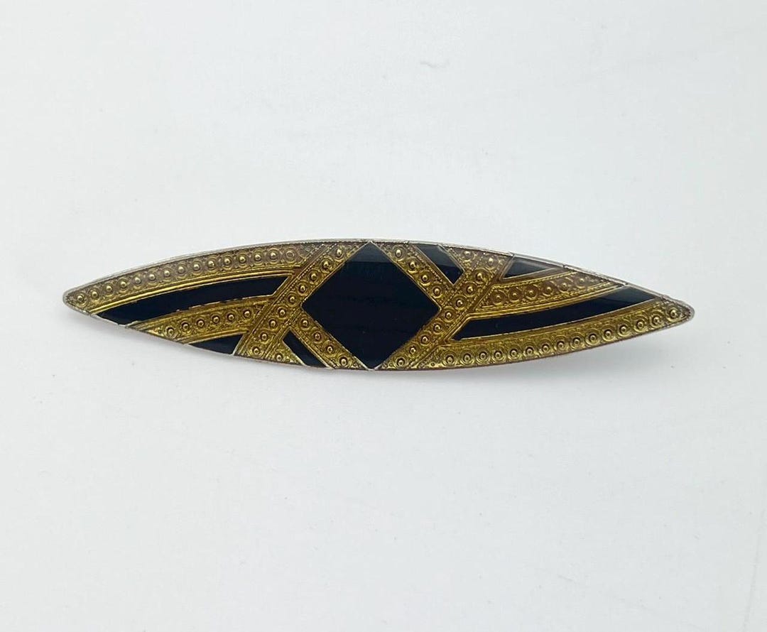 Vintage Art Deco Brooch: Pierre Bex Style, Black Enamel With Gold ...