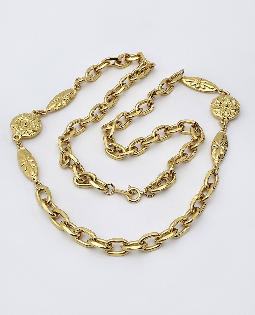 Vintage Amway Signed (c) Gold-tone Necklace, 24-inch Chain, Floral and ...