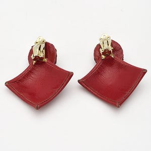 Bold Red Genuine Leather Vintage Clip-on Earrings With Textured ...