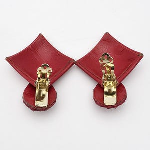 Bold Red Genuine Leather Vintage Clip-on Earrings With Textured ...