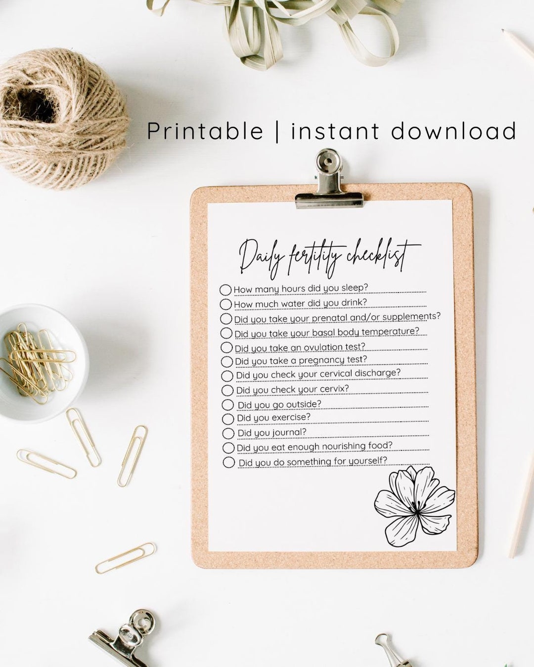 TTC Daily Fertility Checklist | Printable Fertility Tracker | Ovulation ...