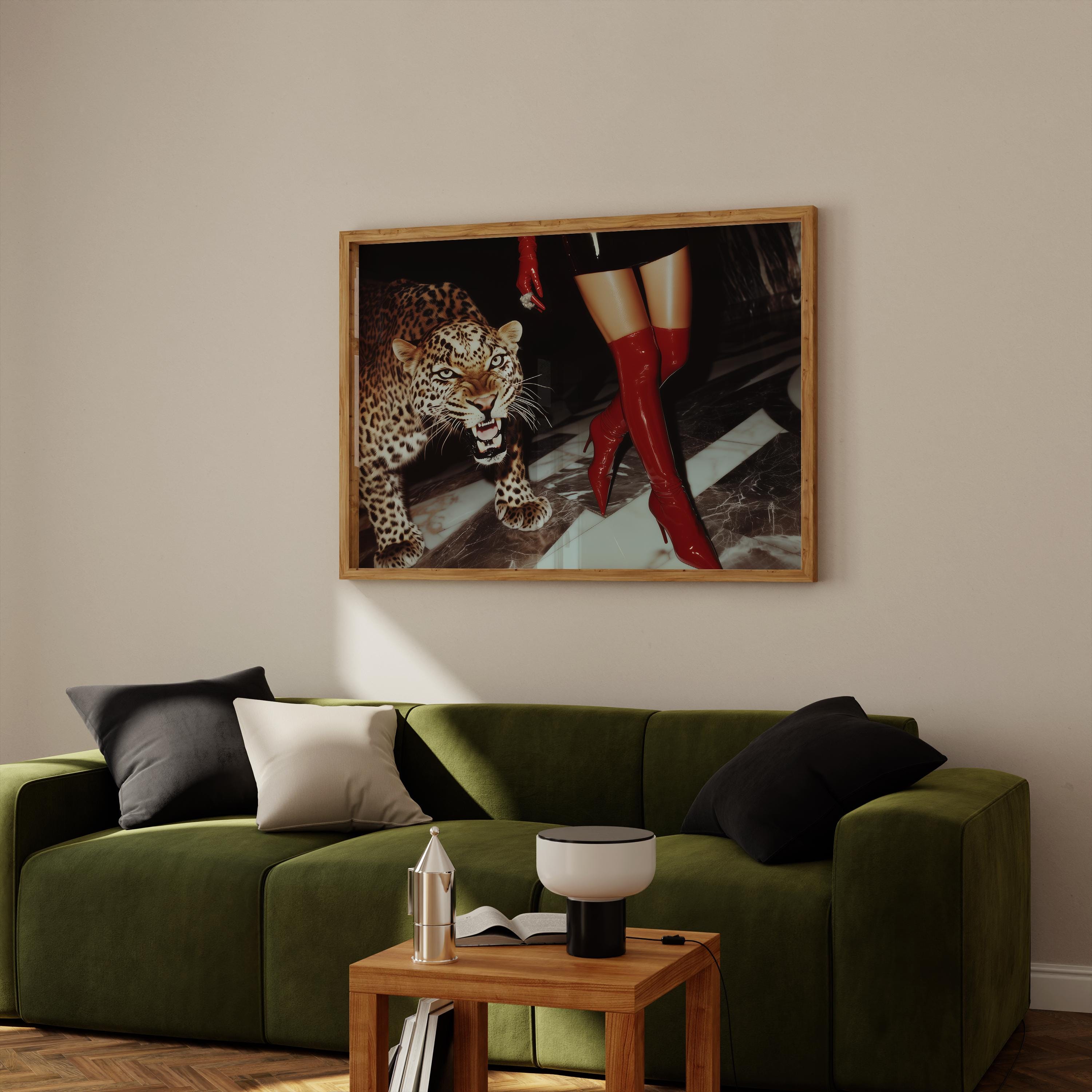 Trendy Red Boots Print Retro Leopard Poster High Fashion Poster ...