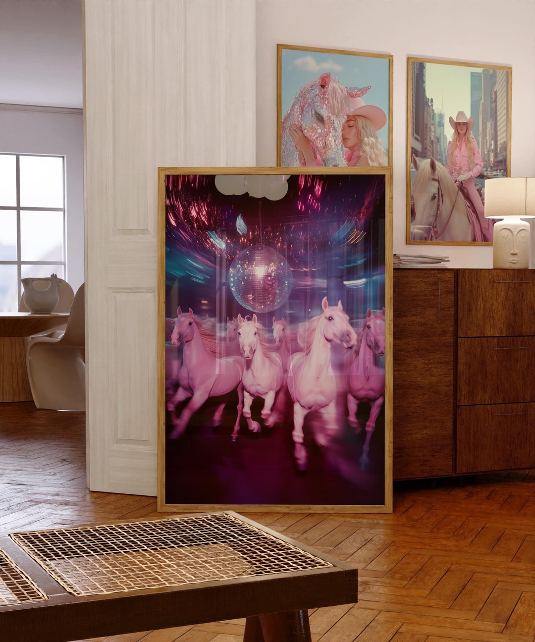 Disco Cowgirl Print, Pink Western Wall Art, Surreal Poster, Trippy ...