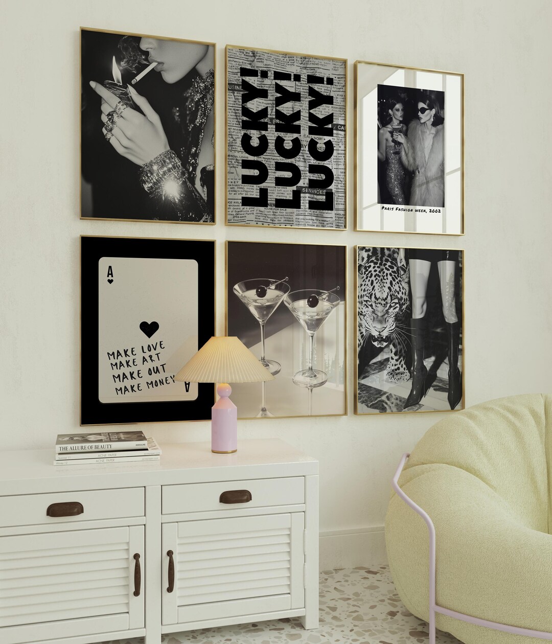 Gallery Girly Prints Black & White Fashion Wall Art 6 Prints Set Trendy ...