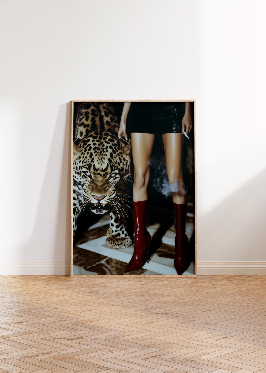 Trendy Red Boots Print Retro Leopard Poster High Fashion Poster ...
