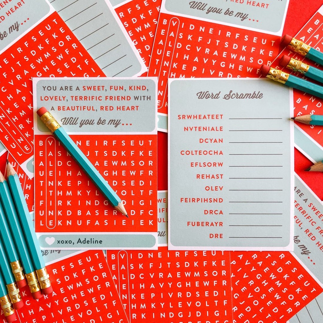 PRINTED CARDS / Valentine's Day Word Search & Scramble - Etsy