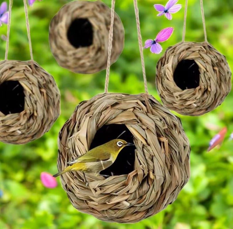 Handwoven Grass Birdhouse – Cozy Hanging Nest for Outdoor Birds Pets - Etsy