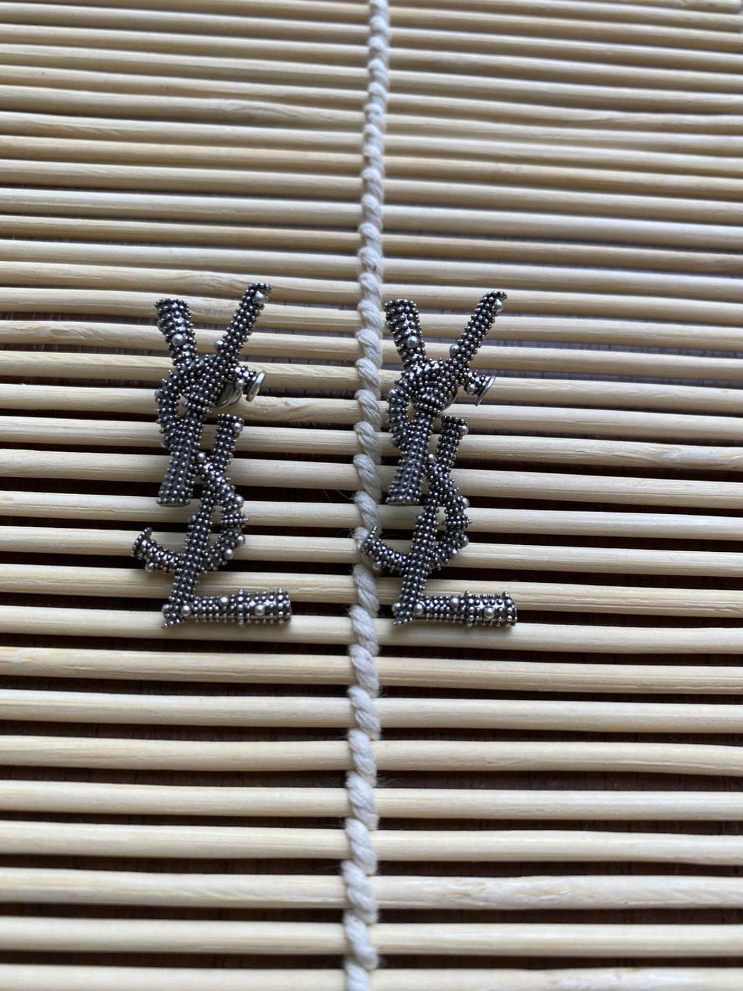 Yves Saint Laurent Silver YSL Logo Textured Stud Earrings - Etsy Australia