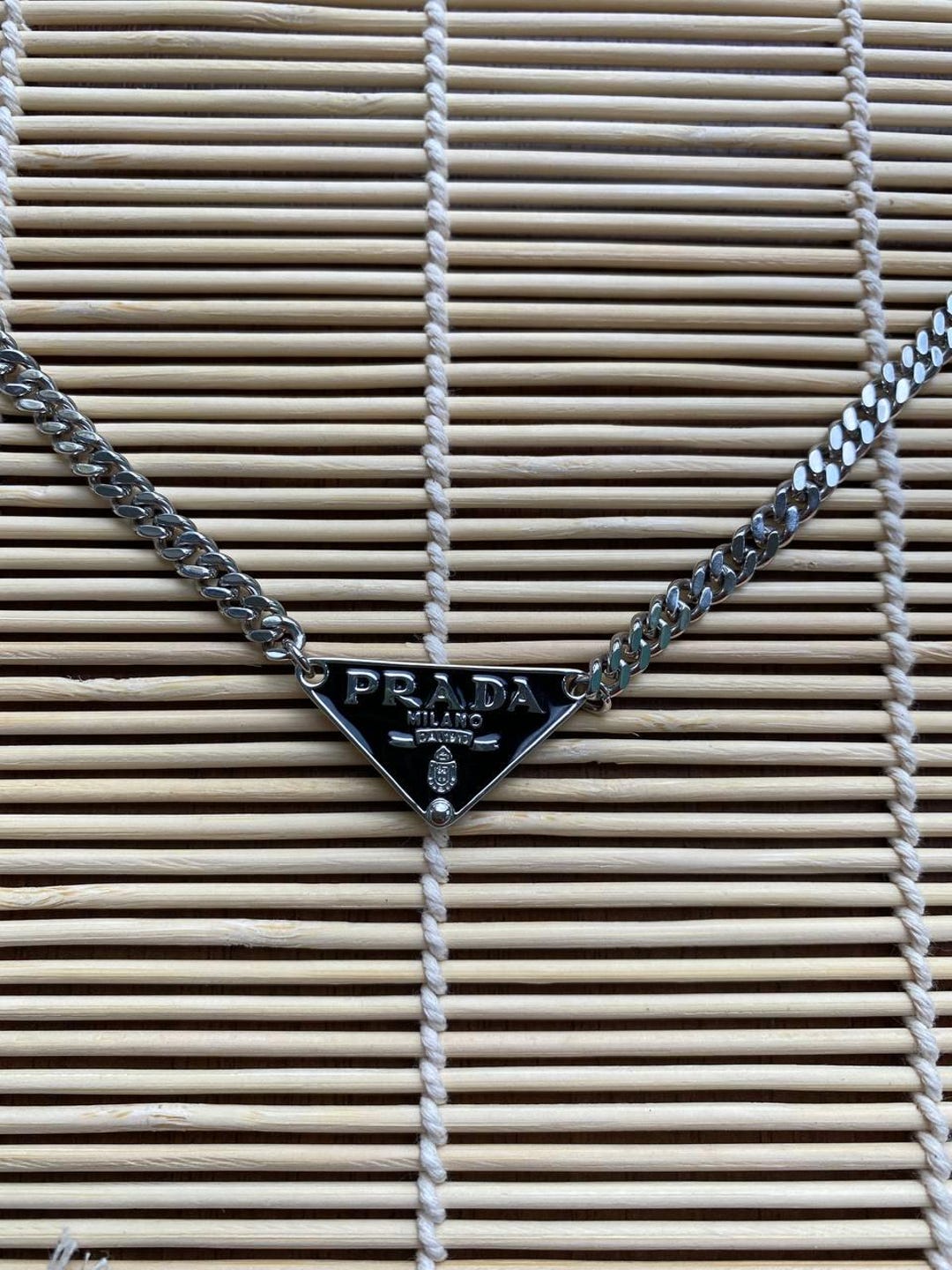 Prada Milano Silver Triangle Shaped Black Enamel Pendant Necklace - Etsy