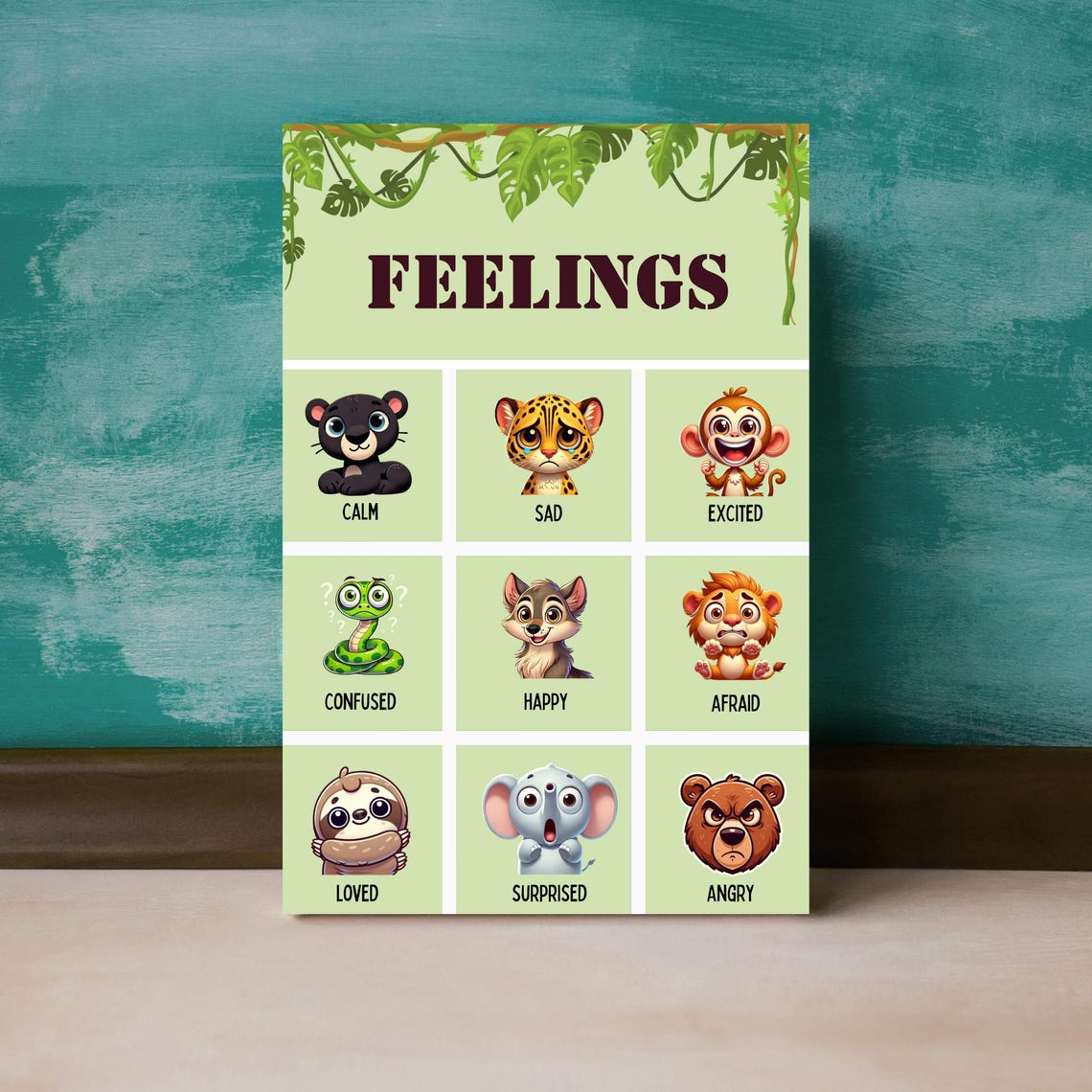 Feelings Chart Poster: Jungle Animal Theme, Montessori SEL (digital ...