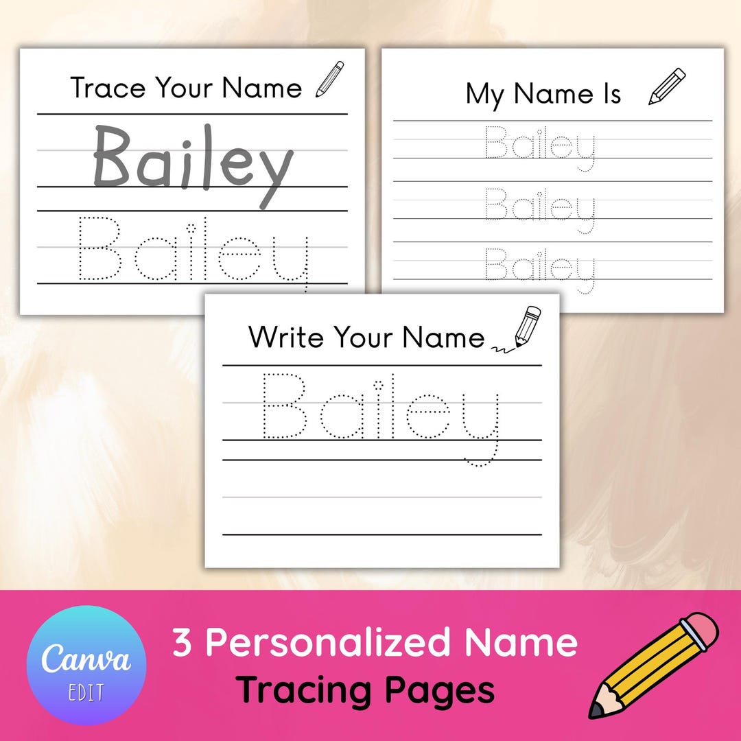 Name Tracing Sheets - Editable Canva Template - Personalized ...