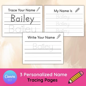 Name Tracing Sheets - Editable Canva Template - Personalized ...