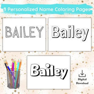 3 Custom Name Coloring Pages - Same Day Digital Delivery, Classroom ...