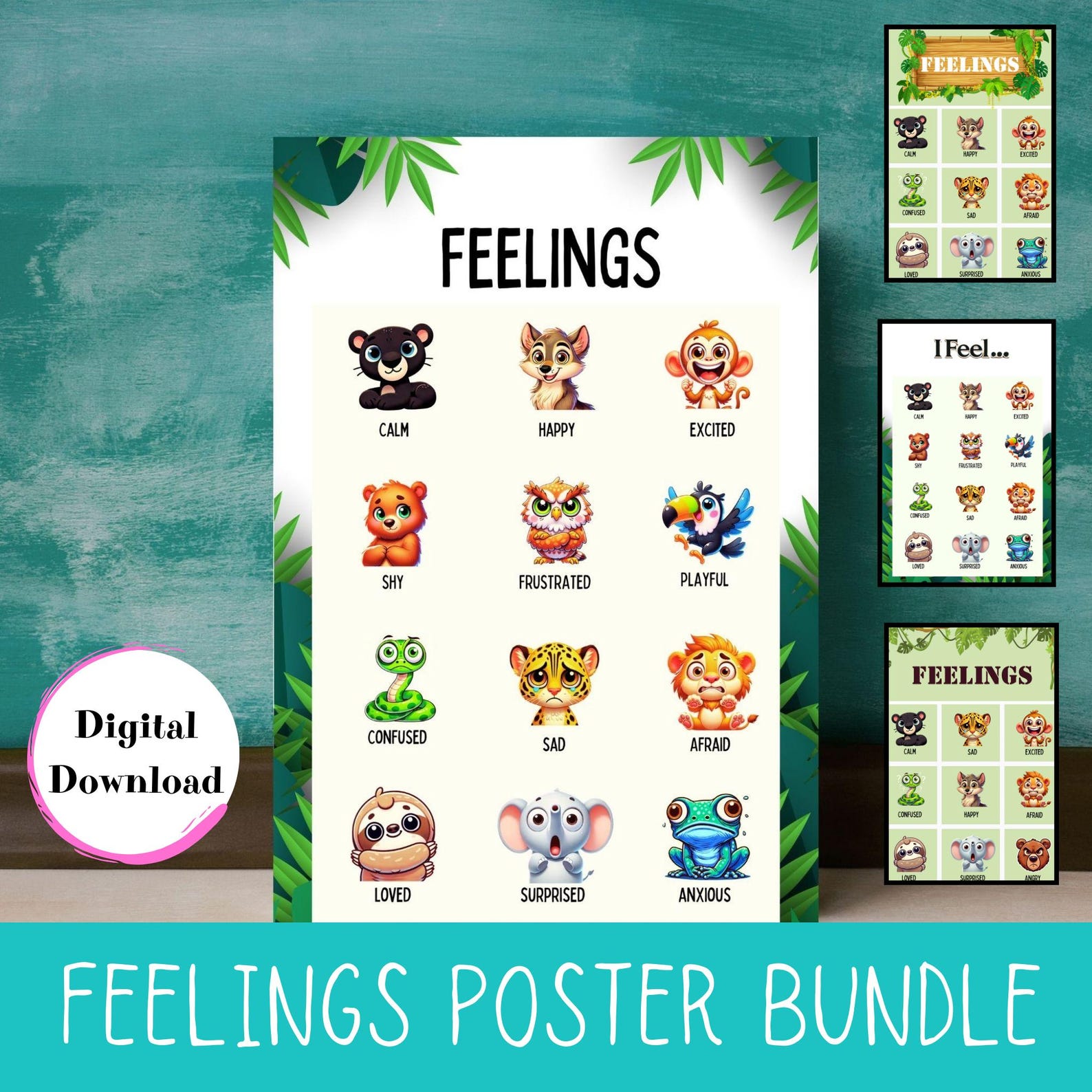 Jungle Animals Emotions Poster: SEL Preschool Printable (digital ...