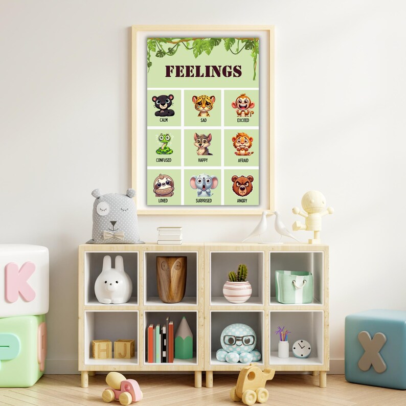Feelings Chart Poster: Jungle Animal Theme, Montessori SEL (digital ...