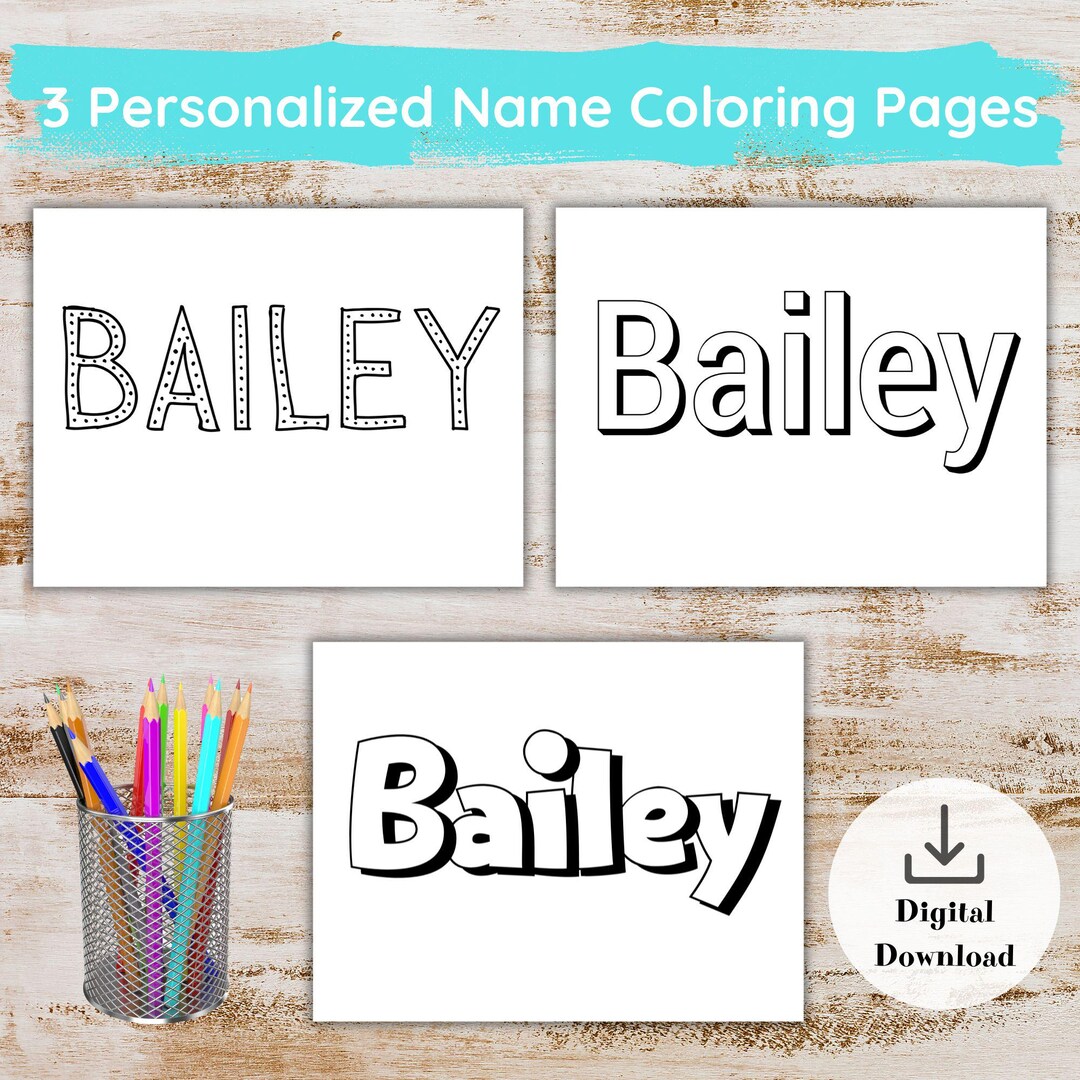 3 Custom Name Coloring Pages - Same Day Digital Delivery, Classroom ...