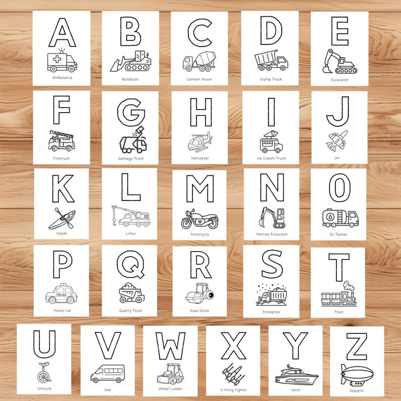 Vehicle Alphabet Coloring Pages: Preschool ABC Learning (digital ...