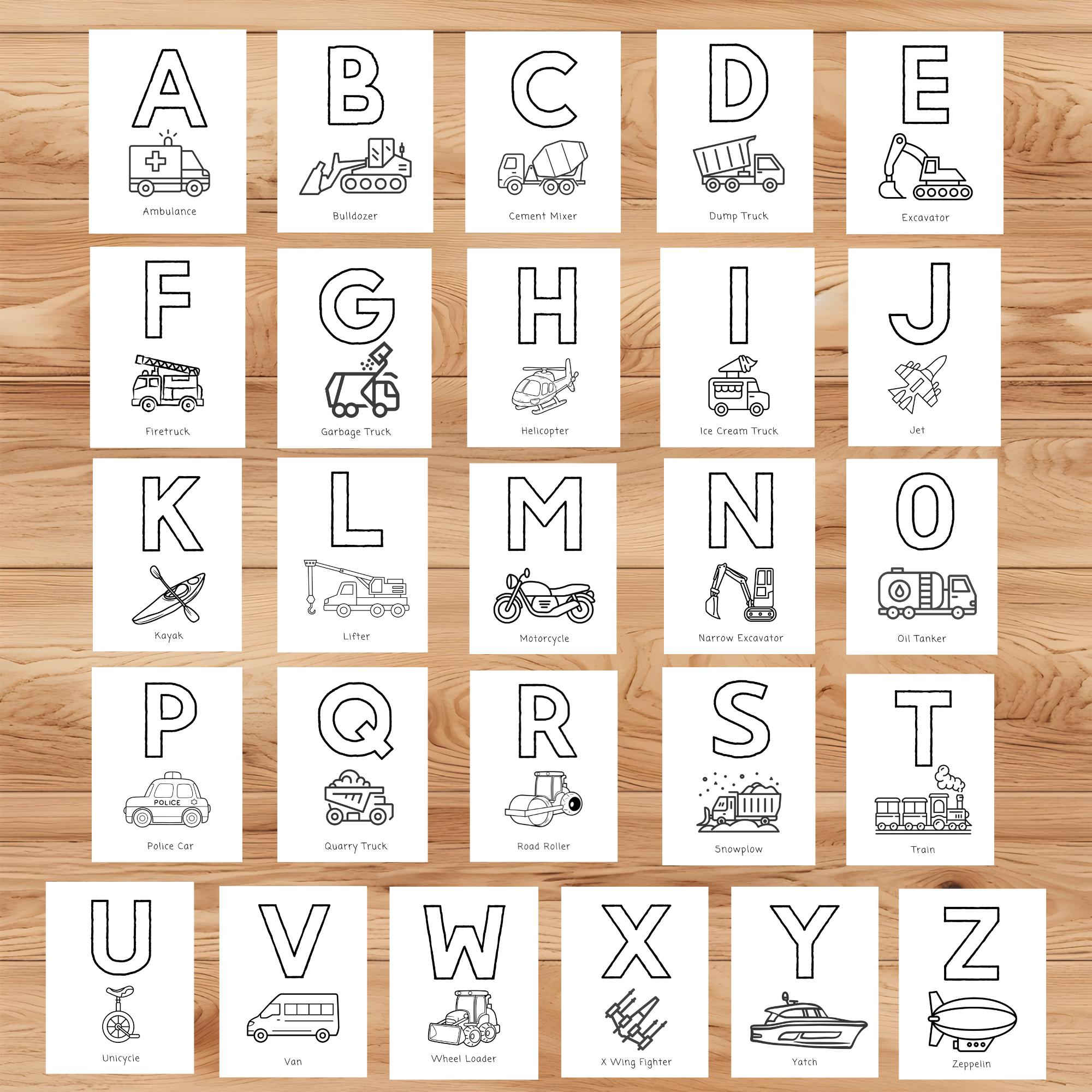 Vehicle Alphabet Coloring Pages: Preschool ABC Learning (digital ...