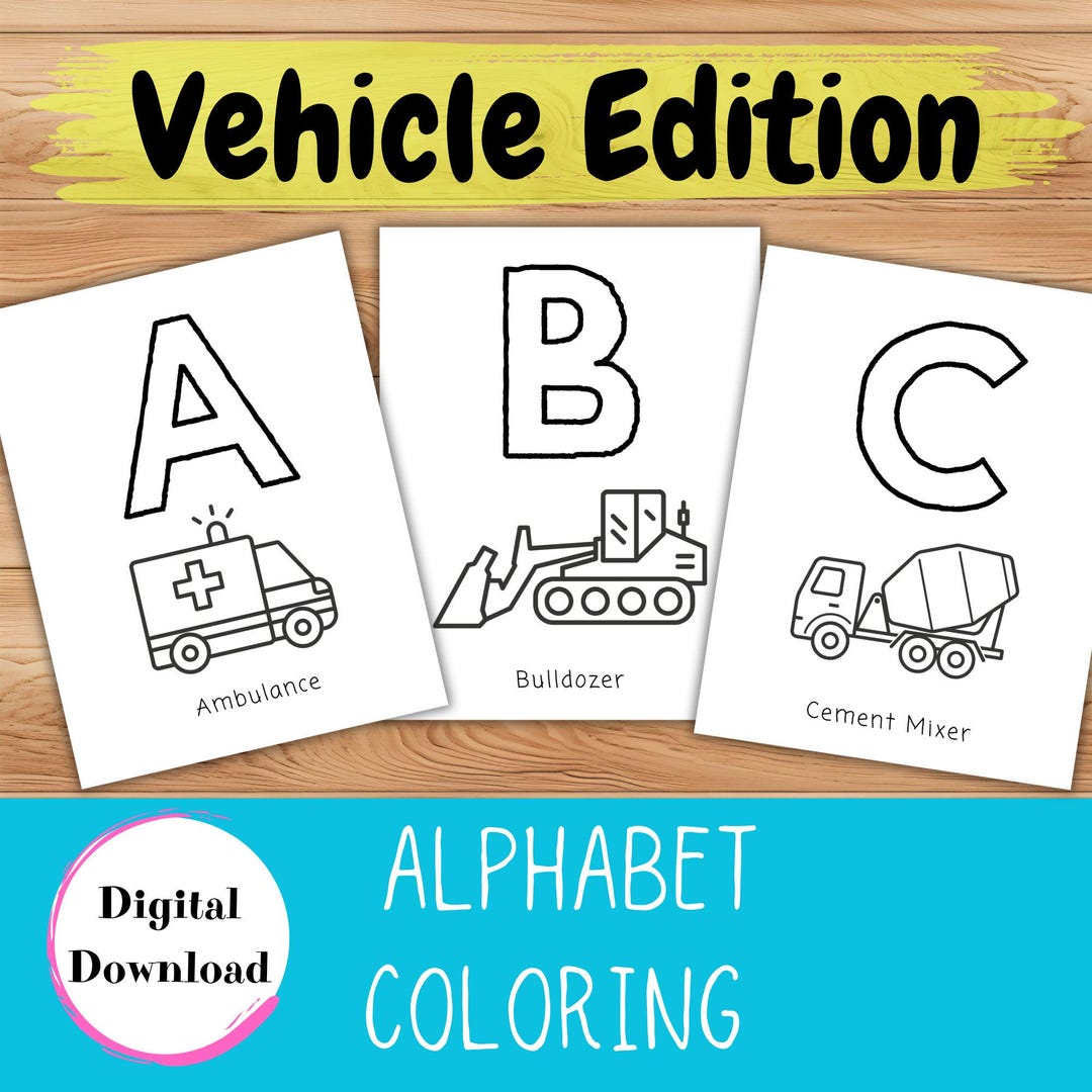 Vehicle Alphabet Coloring Pages: Preschool ABC Learning (digital ...
