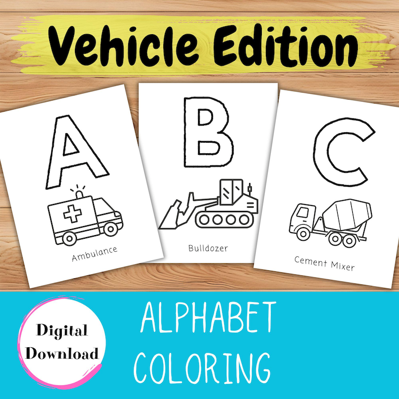 Vehicle Alphabet Coloring Pages: Preschool ABC Learning (digital ...